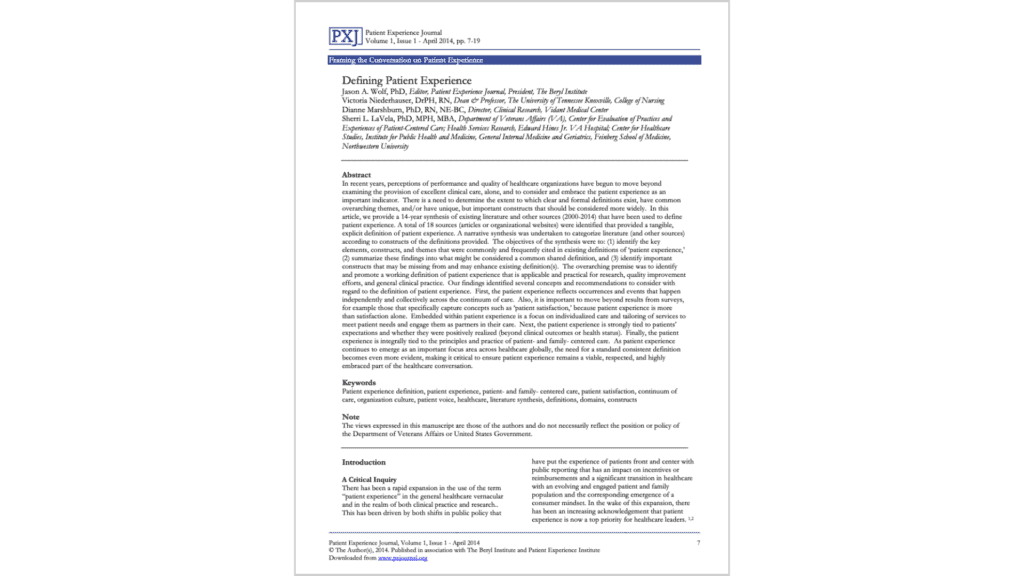 Defining Patient Experience - The Beryl Institute